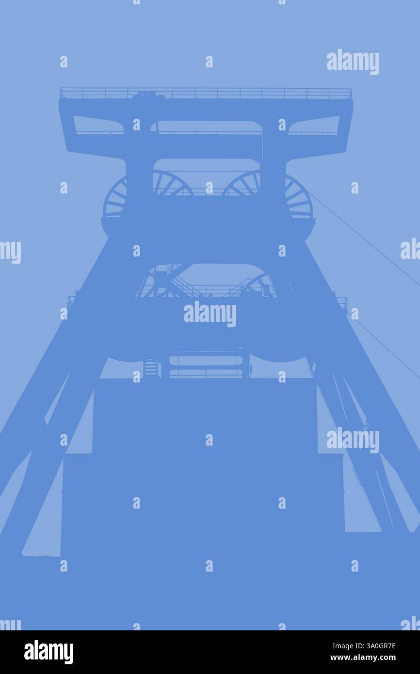 Coal mine headframe silhouette blue poster design. Industrial mining ...