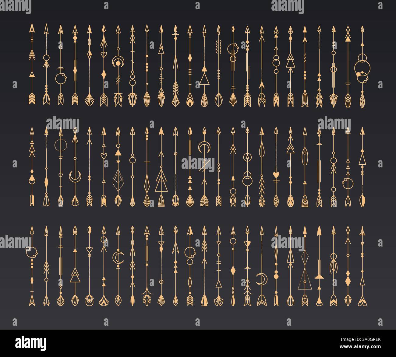 Decorative golden boho arrows. Tribal ethnic icons, hipster dividers ...