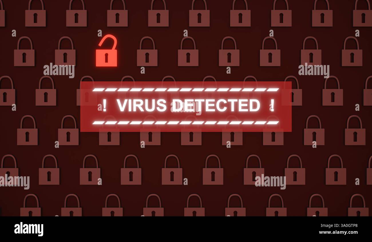 Virus detected, warning sign. Virus detected, warning sign. Coumputer ...