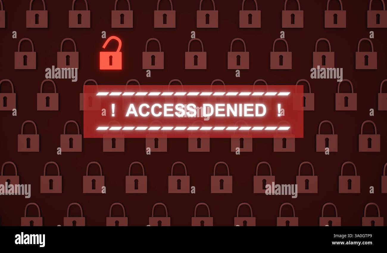 Access denied, warning sign, computer hacked. Access denied, warning ...