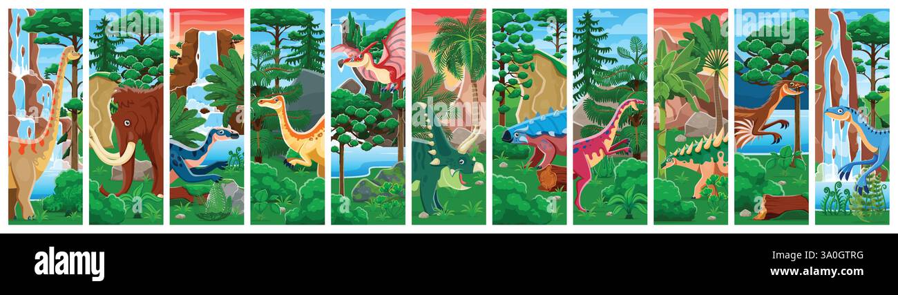 Prehistoric dinosaurs, lizards and reptiles collage of Jurassic era ...