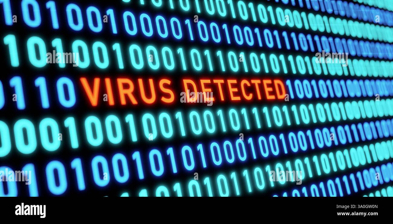Virus detected, warning sign. Virus detected, warning sign. Coumputer hacked, spyware, data ...