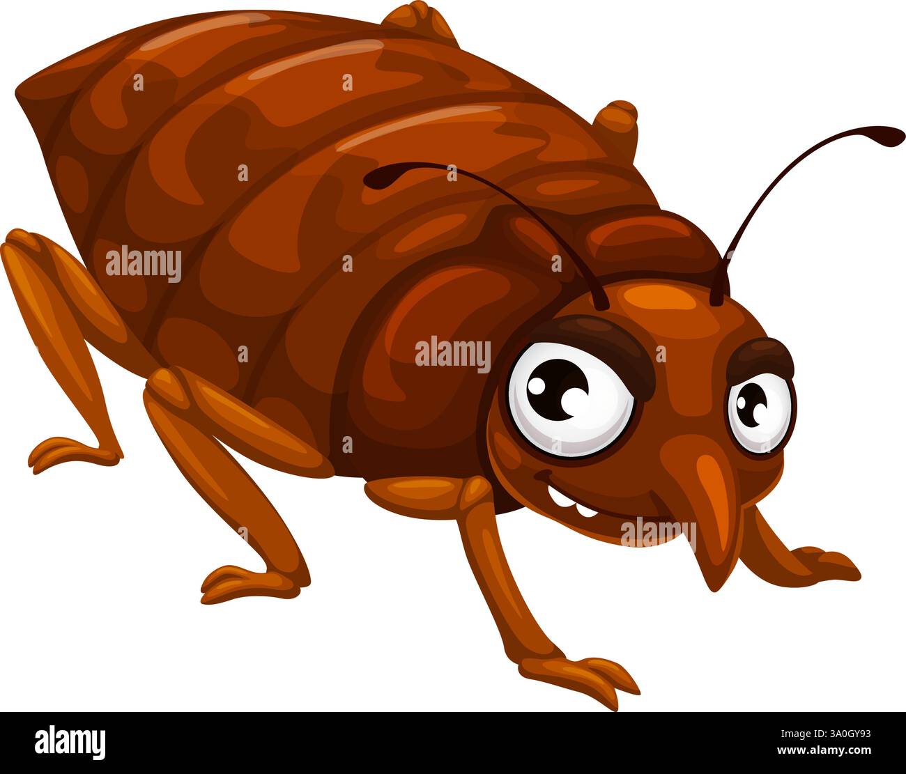 Funny cartoon bedbug character with large eyes, antennas and playful ...