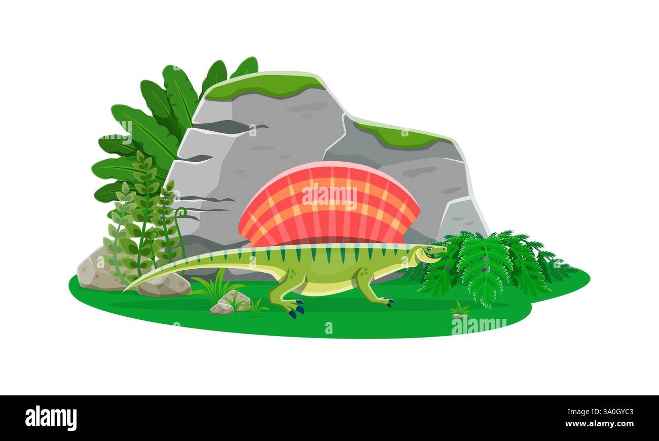 Paleontology Edaphosaurus dinosaur cartoon character. Jurassic era ...