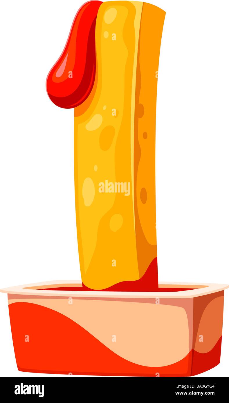 Fast food french fries meal cartoon alphabet font digit 1 one. Takeaway ...