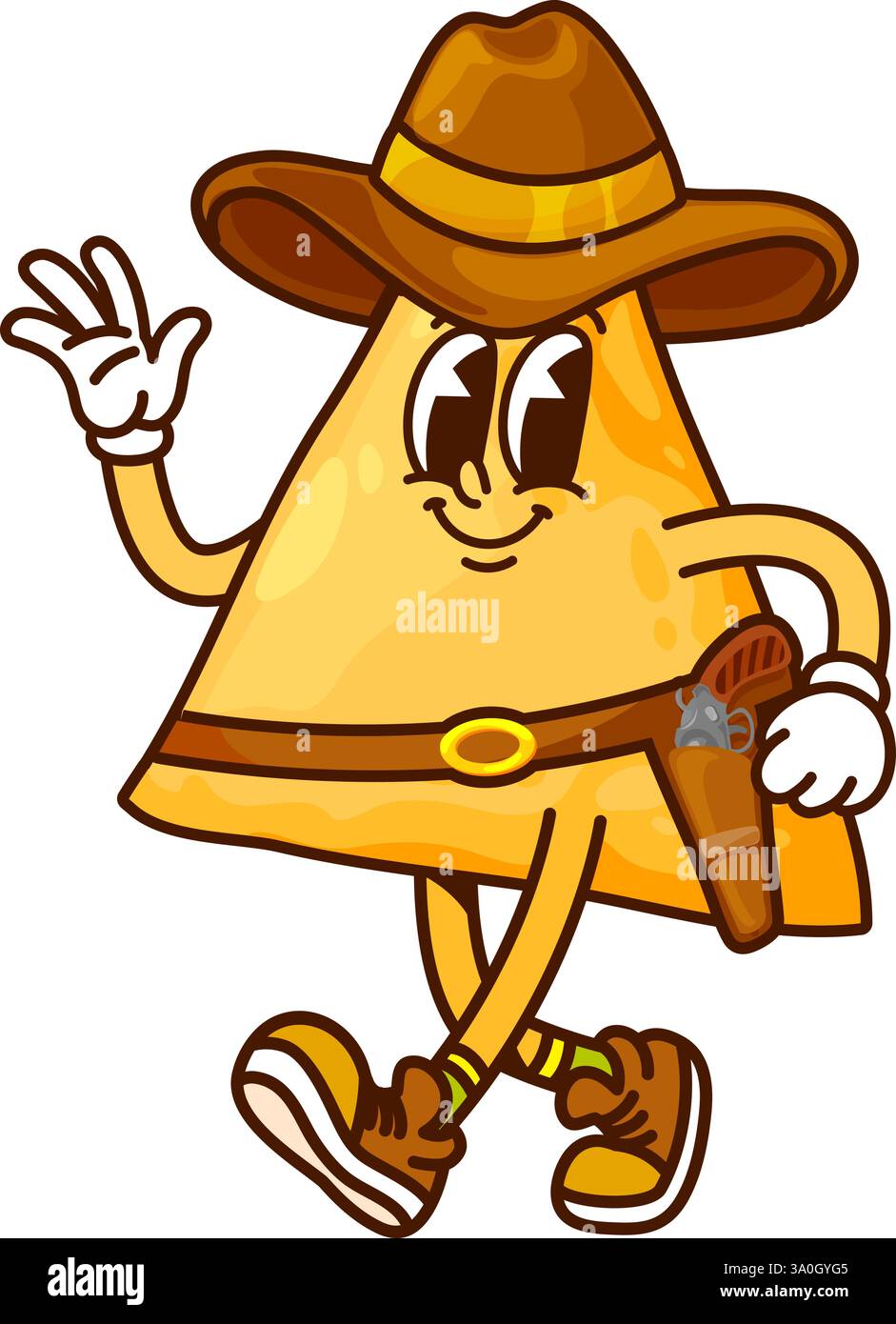 Groovy Mexican nachos chips as cowboy of Wild West, vector cartoon ...