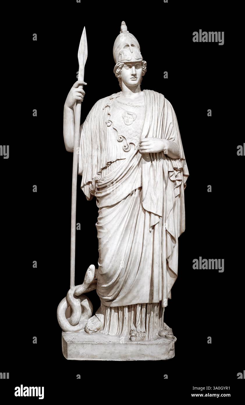 Statue sculpture of greco roman warrior with spear in helmet isolate ...