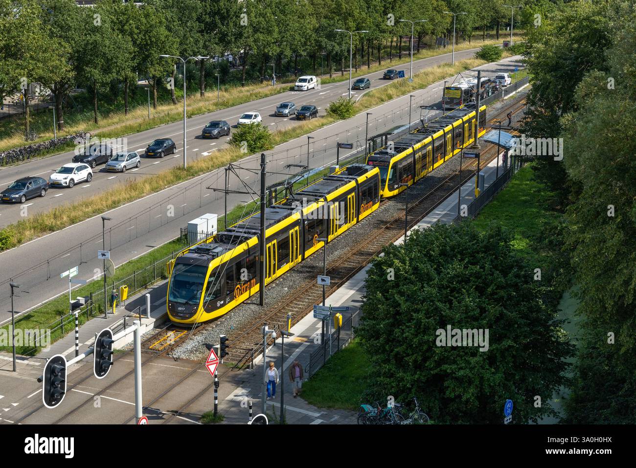 Tram at station P+R Westraven in Utrecht going to Utrecht central ...
