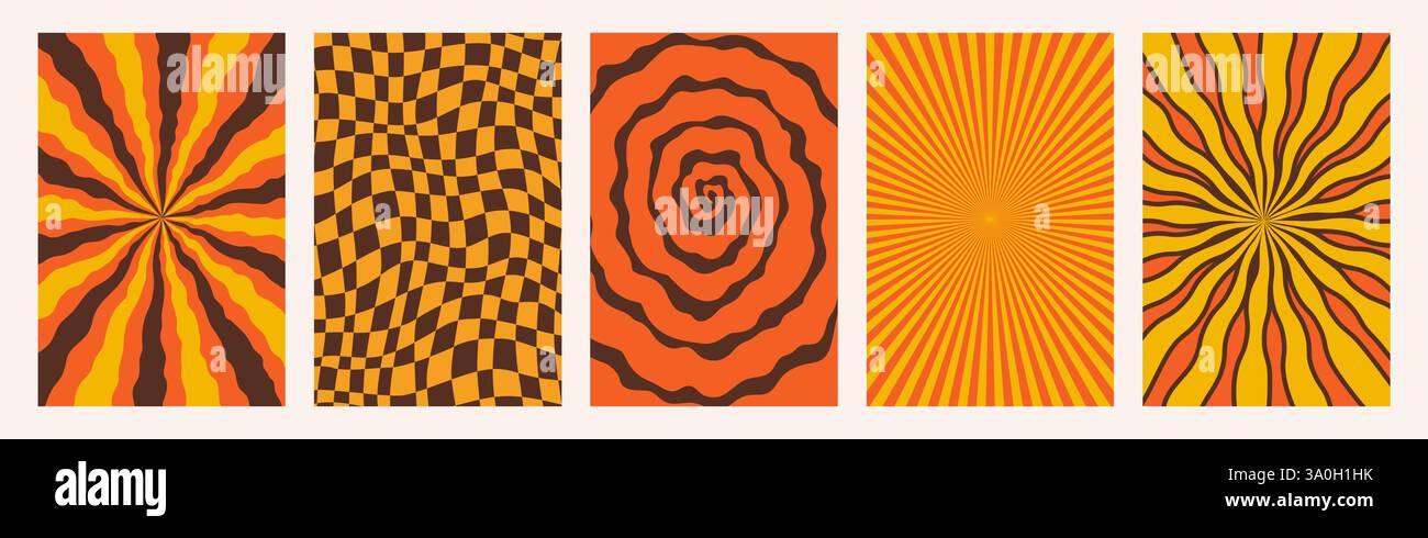 Abstract Groovy backgrounds. Set of psychedelic retro patterns in ...