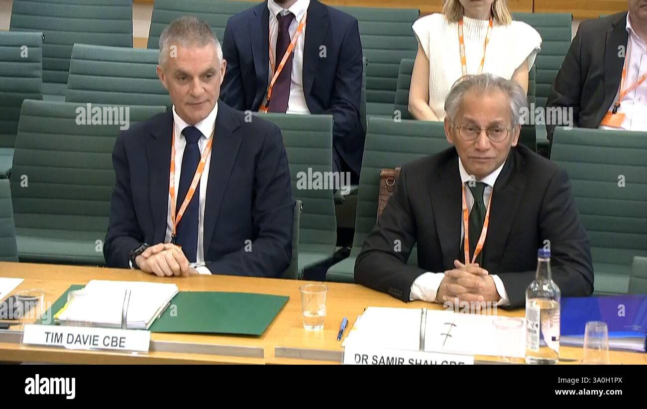Screen grab of BBC director general Tim Davie (left) and BBC chairman ...