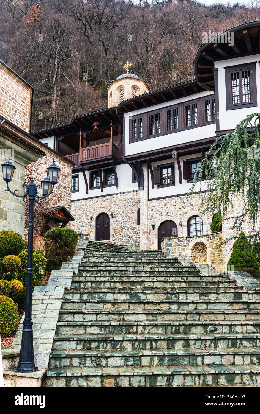 A rainy day at the Bigorski Monastery of St. John the Baptist on the ...
