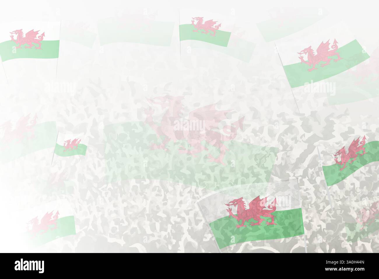 Celebratory Crowd with Wales Flags Background. Perfect for themes ...