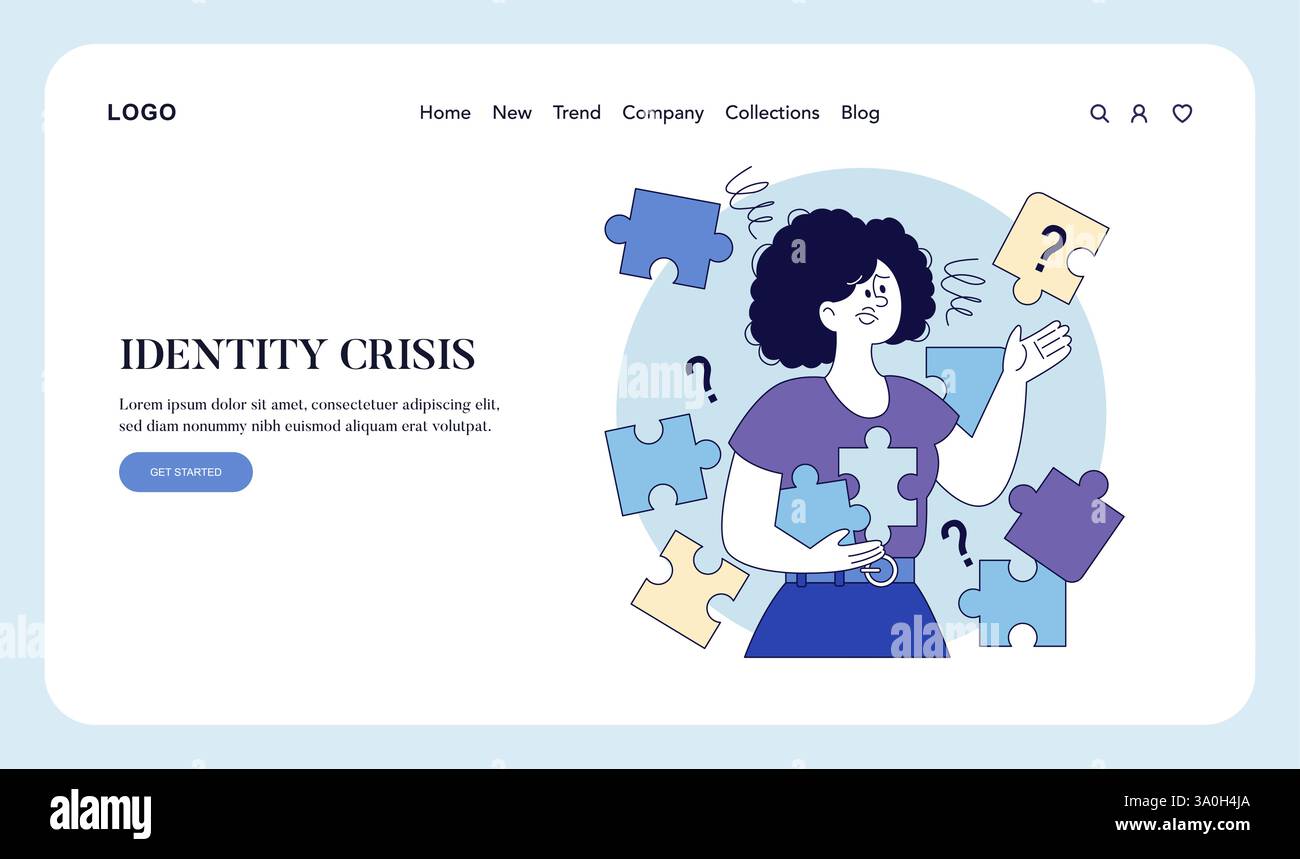 Identity crisis theme illustrated with a person juggling puzzle pieces ...