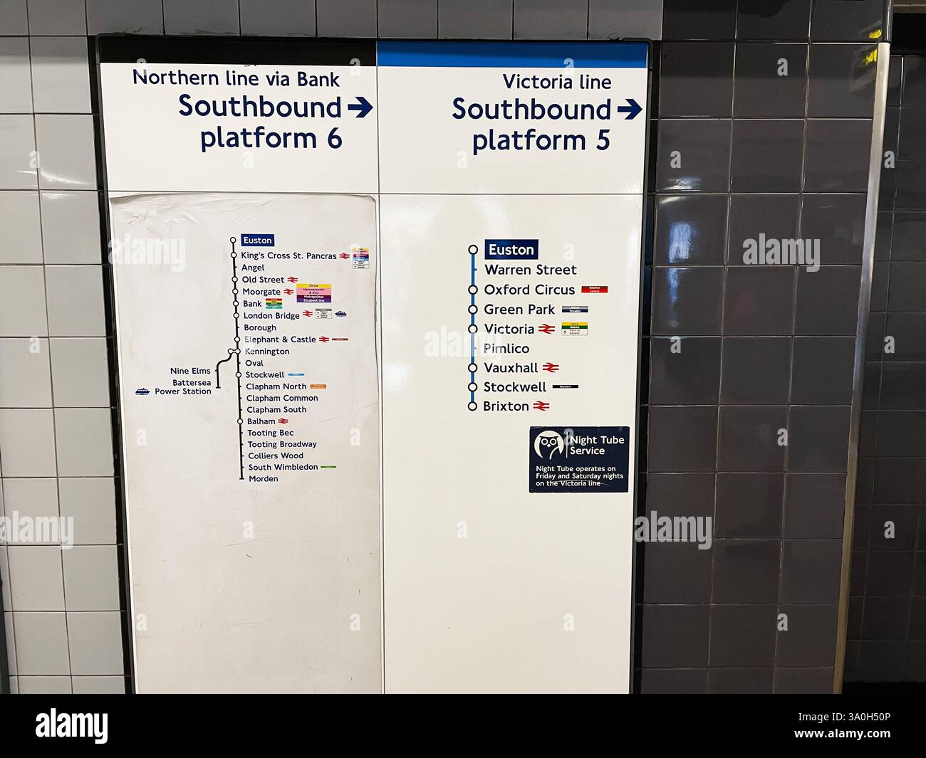 London, UK - March 02, 2025: Train station sign showing directions for ...