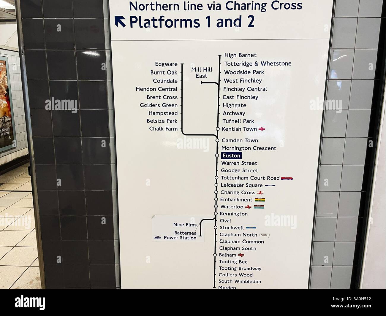 London, UK - March 02, 2025: Sign showing the Northern Line platforms ...