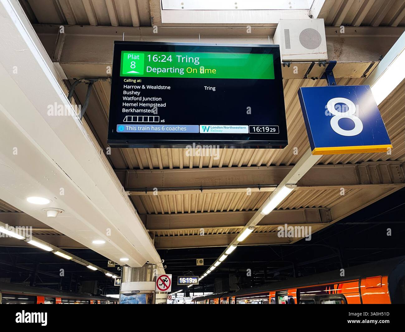 London, UK - March 02, 2025: Train departure information displayed at a ...