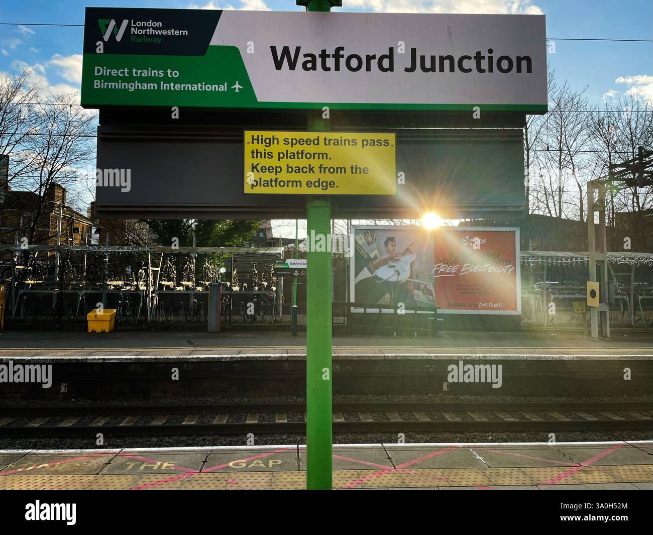 London, UK - March 02, 2025: Watford Junction railway station platform ...