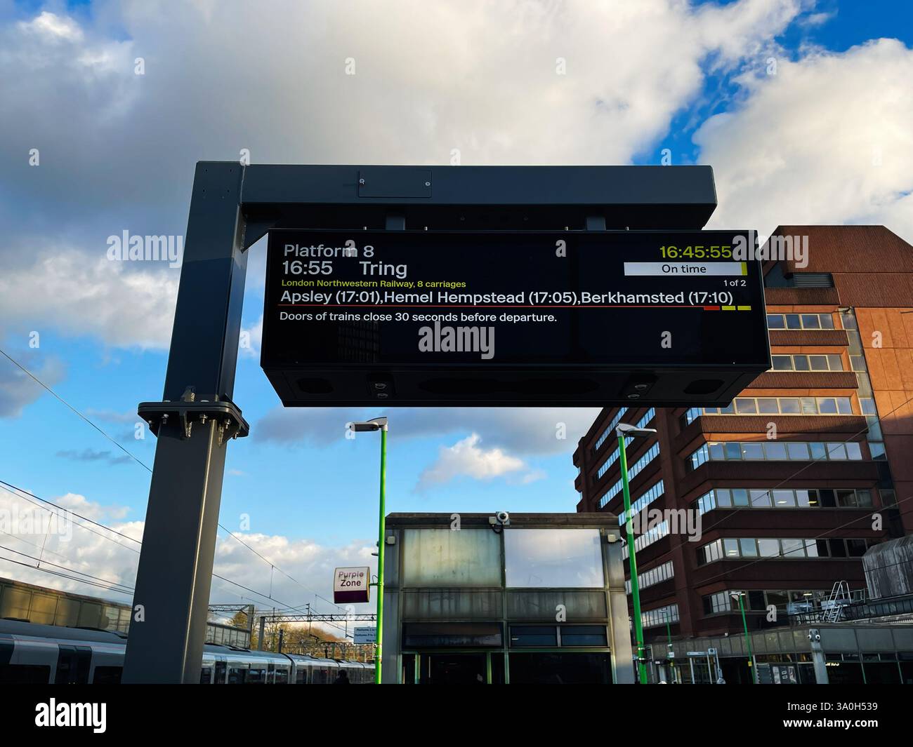 London, UK - March 02, 2025: Train schedule display panel at a railway ...