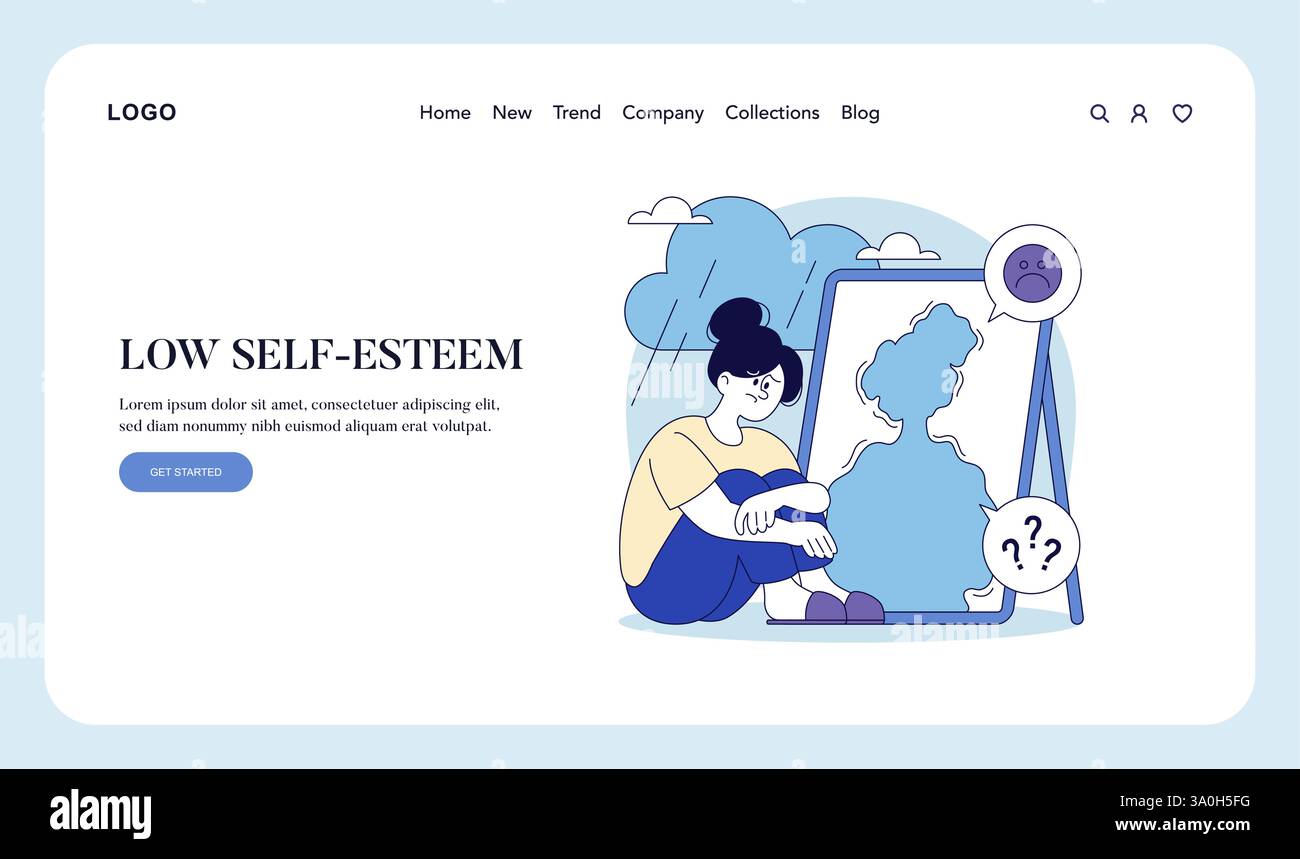 Illustration of a person experiencing low self-esteem, reflecting on ...