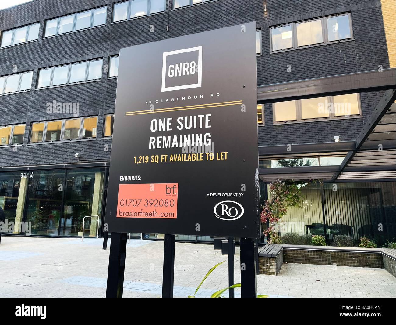 London, UK - March 02, 2025: Office building with availability GNR8 ...