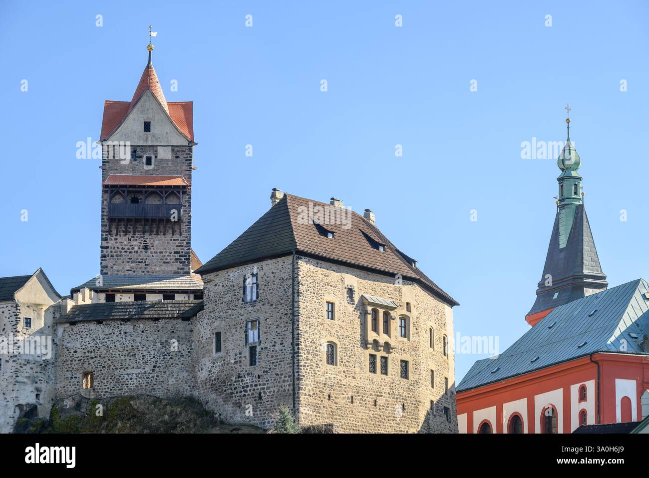 Loket Castle, a 12th-century gothic castle in Loket town in the Karlovy ...