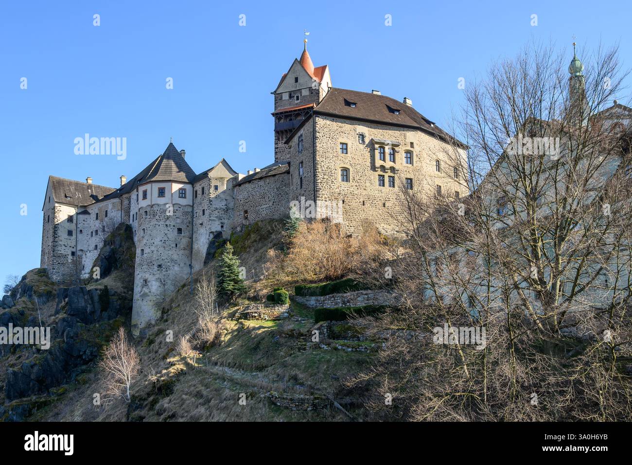 Loket Castle, a 12th-century gothic castle in Loket town in the Karlovy ...