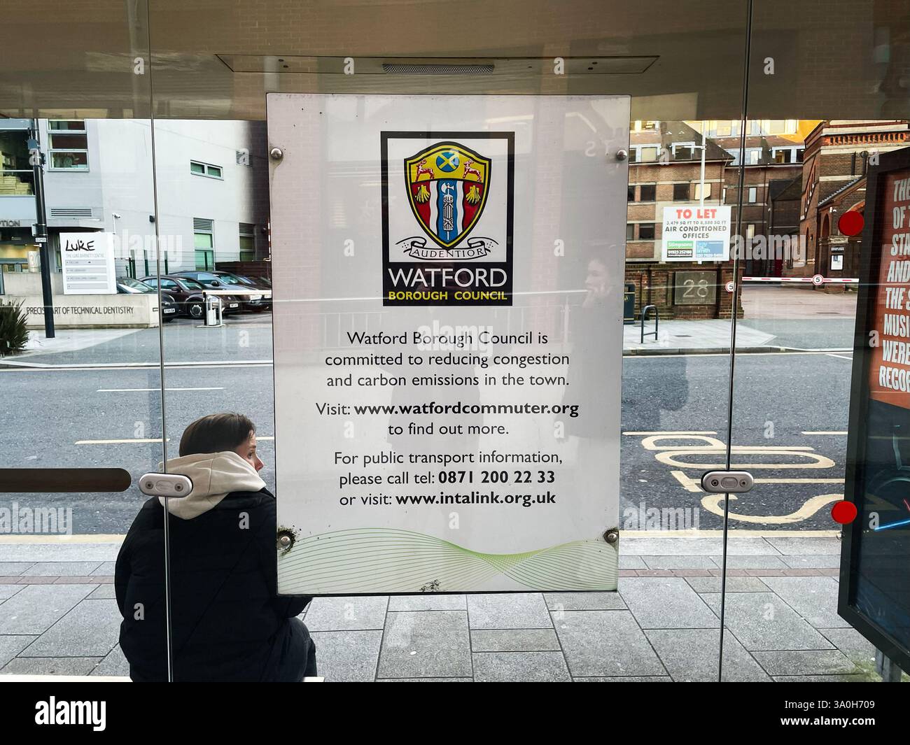 London, UK - March 02, 2025: A council announcement poster at a glass ...