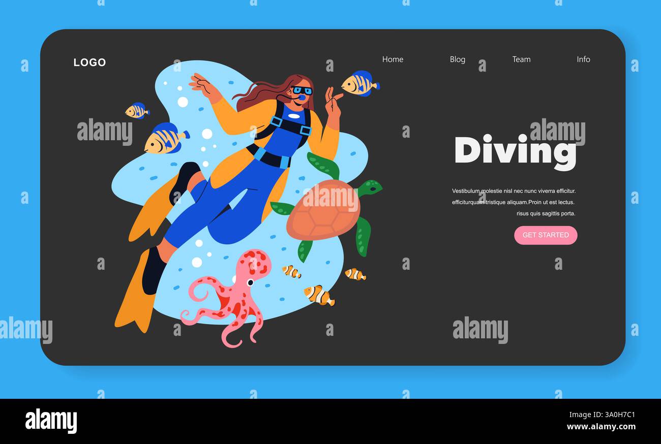 Diving concept. Underwater adventure featuring a diver exploring marine ...