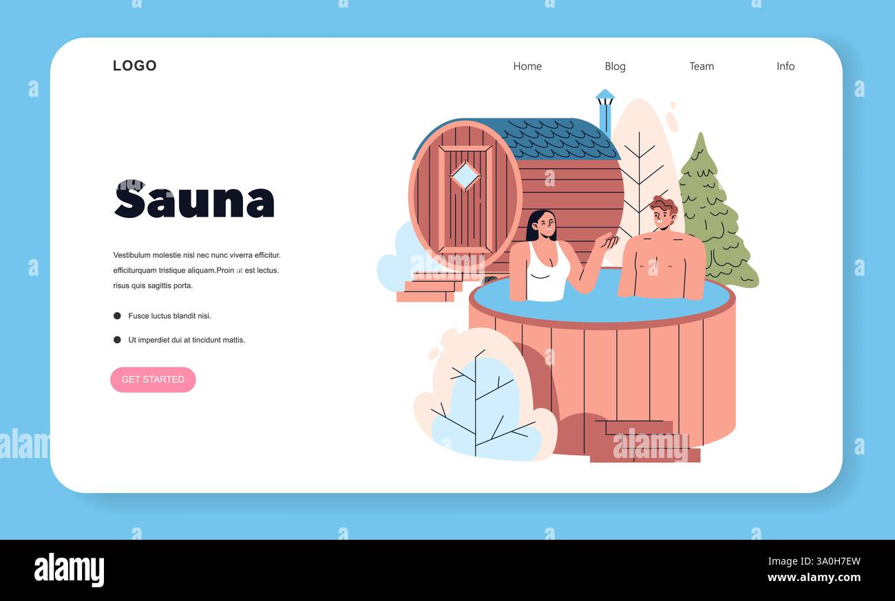 Winter vacation relaxation in a sauna setting. Two individuals enjoy ...