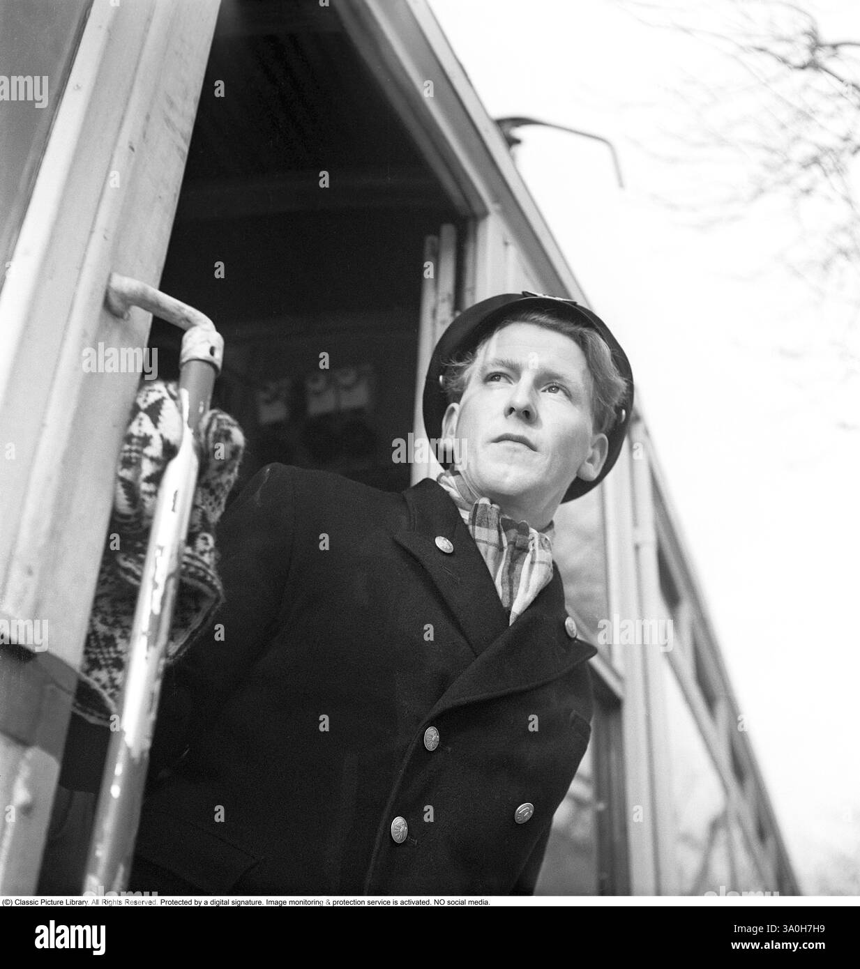 Trondheim Norway 1949. A railmway driver or it's conductor in the ...
