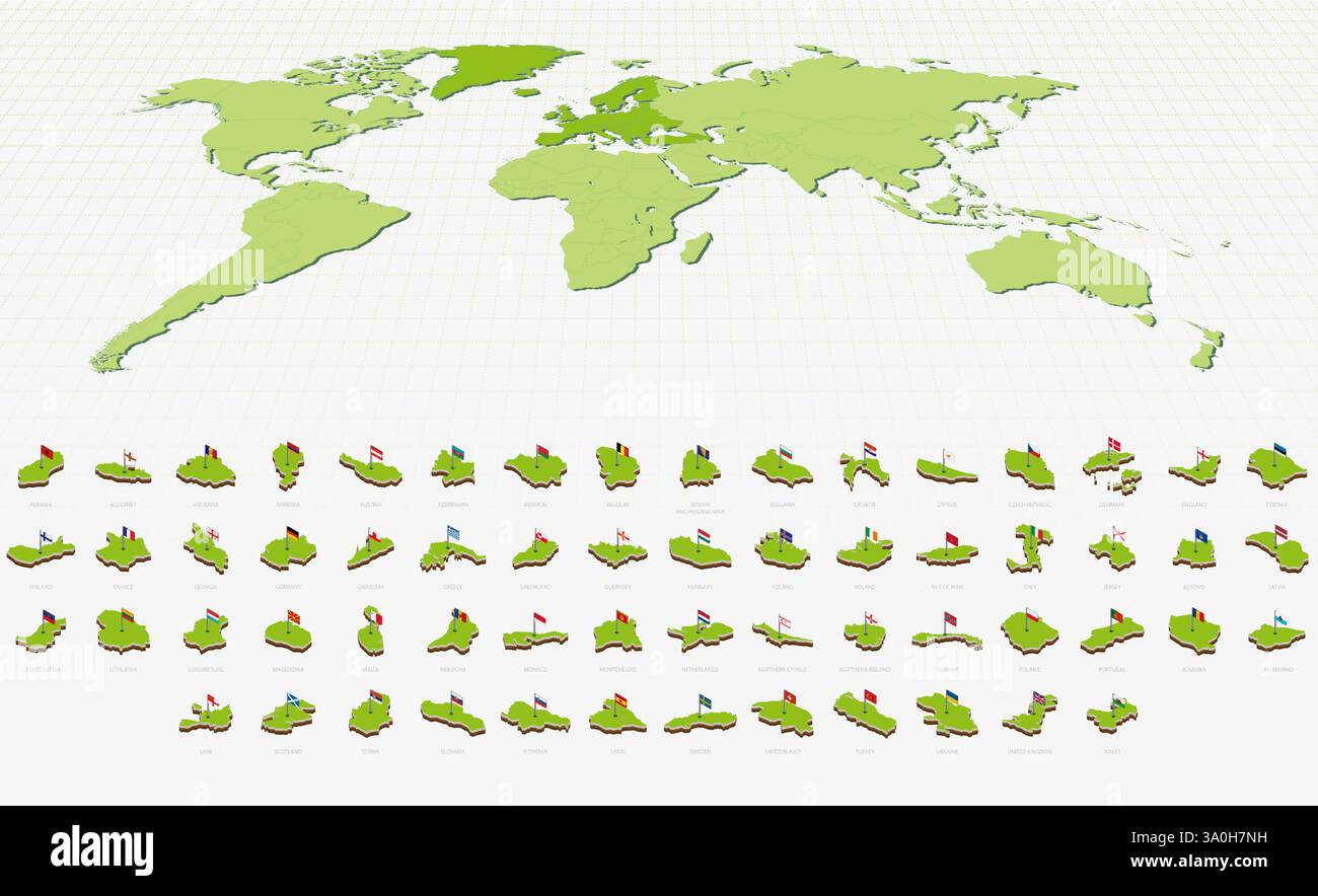 European Maps and Flags in Isometric Style. Isometric Maps Collection ...