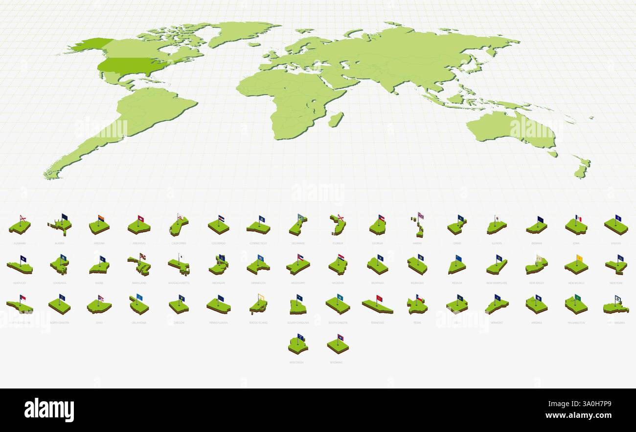 US State Maps and Flags in Isometric Style. Isometric Maps Collection ...