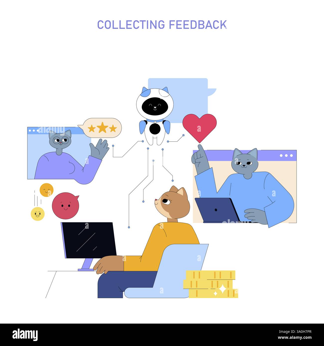 This illustration illustrates a scene of collecting feedback through ...
