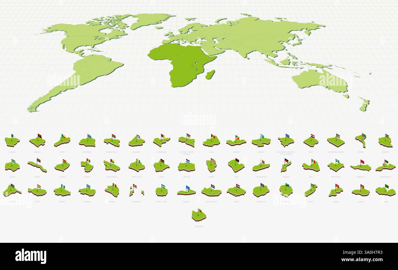 African Maps and Flags in Isometric Style. Isometric Maps Collection ...
