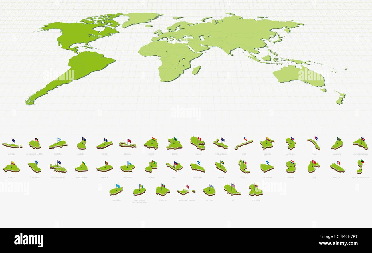 American Maps and Flags in Isometric Style. Isometric Maps Collection ...