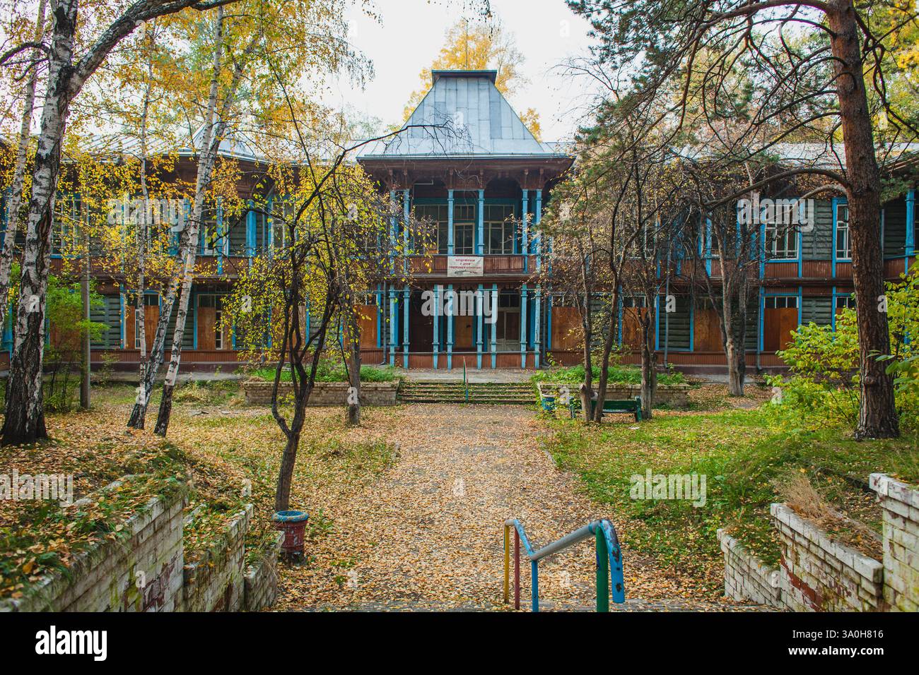 An image of an abandoned building with a historic architectural style ...