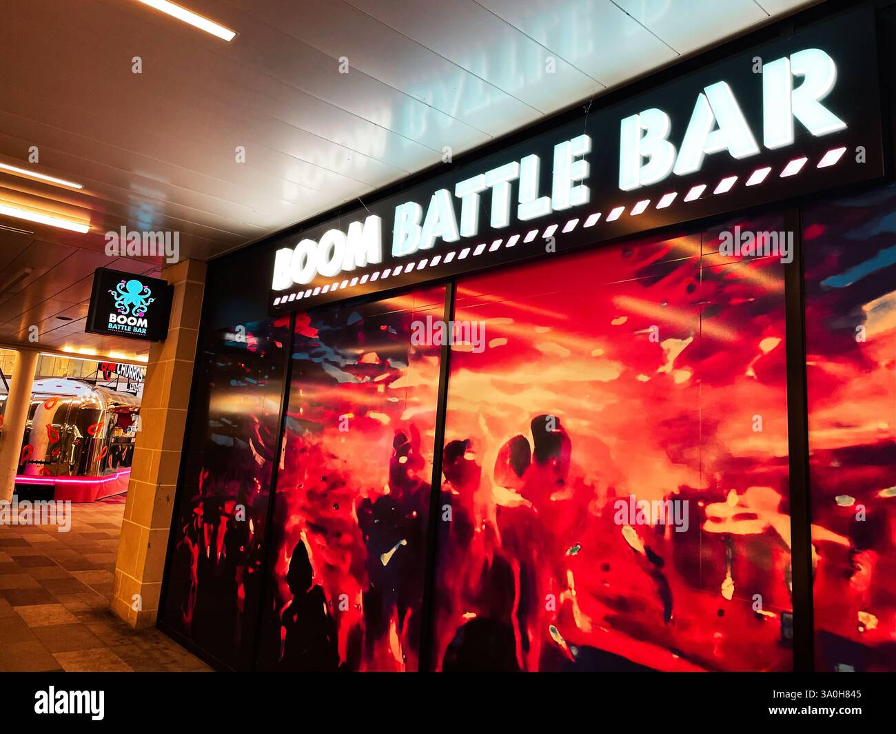 London, UK - March 02, 2025: Vividly painted Boom Battle Bar exterior ...