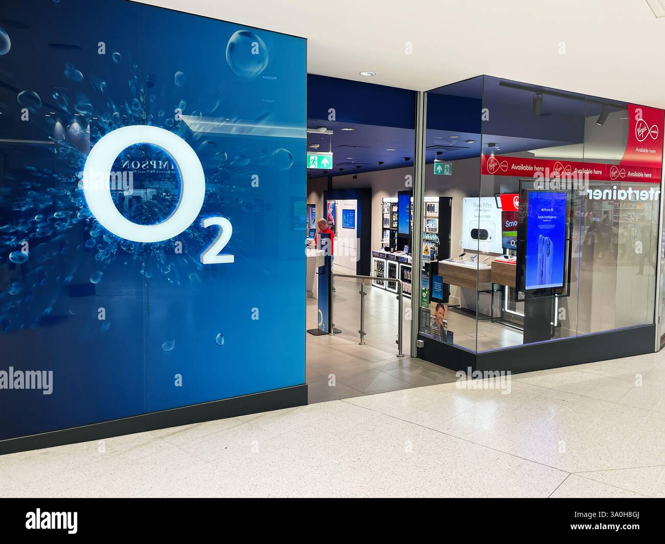London, UK - March 02, 2025: Shopfront and interior of O2 mobile ...