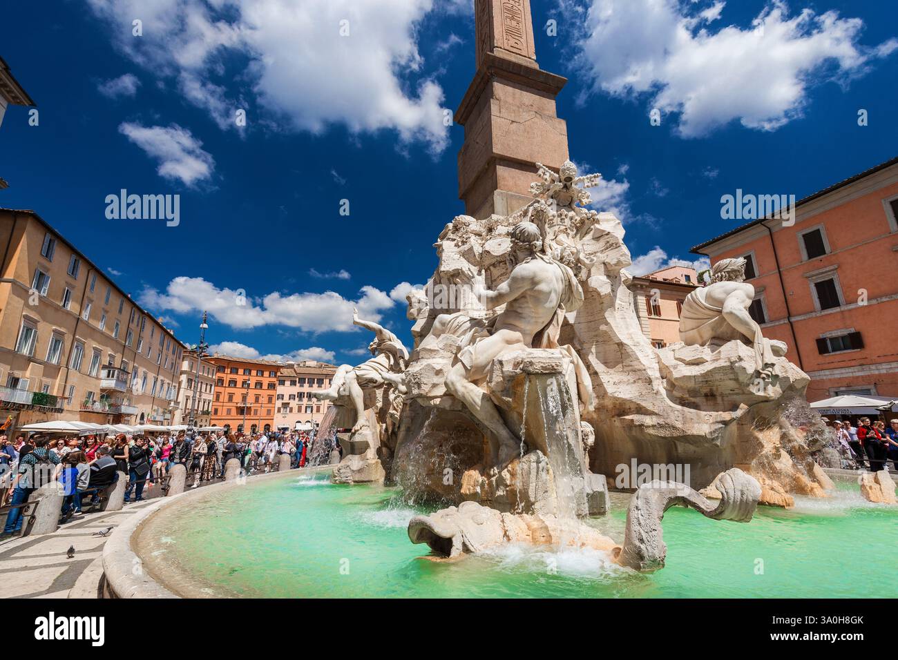 Sightseeing in Rome. Tourists admire the wonderful Fountain of the Four ...