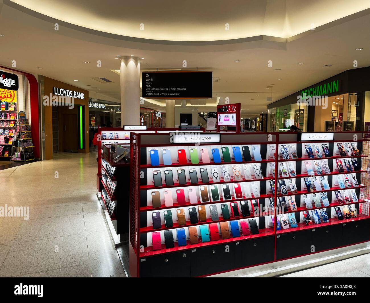 London, UK - March 02, 2025: Inside a mall showing mobile accessory ...