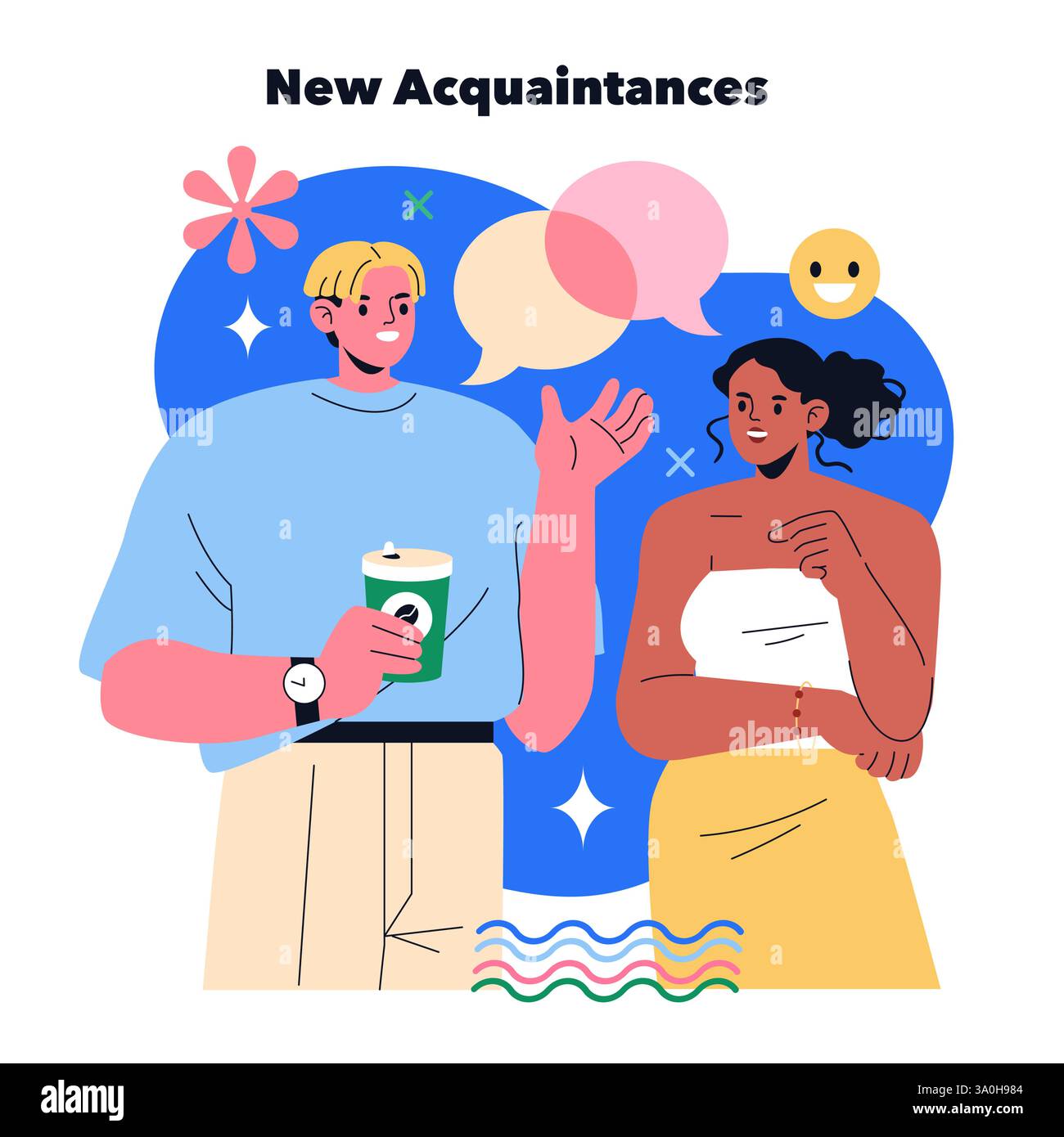 New acquaintances engaging in a light-hearted conversation, showcasing ...