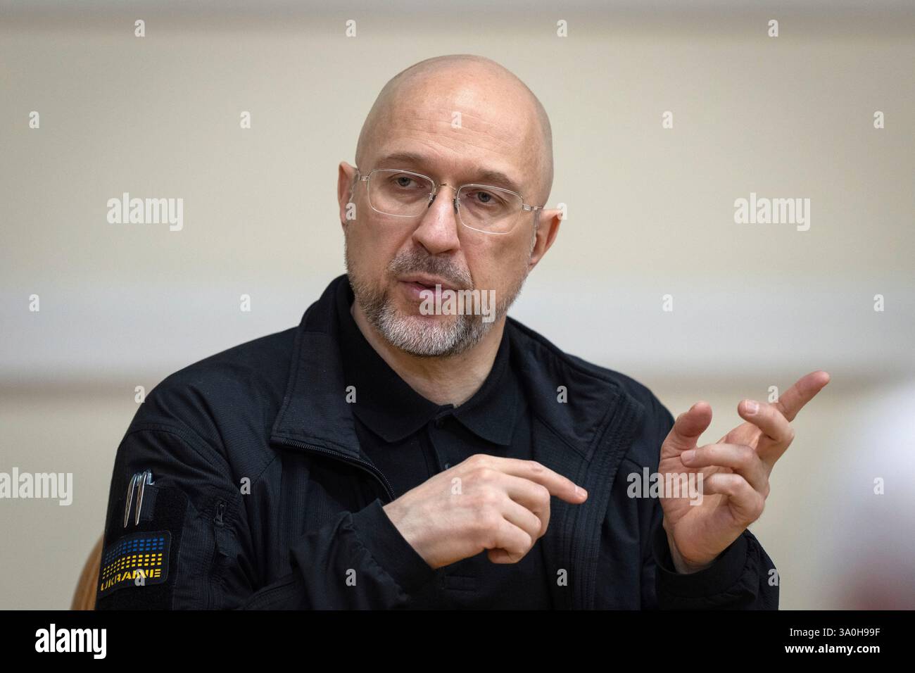 Ukrainian Prime Minister Denys Shmyhal speaks during his press ...