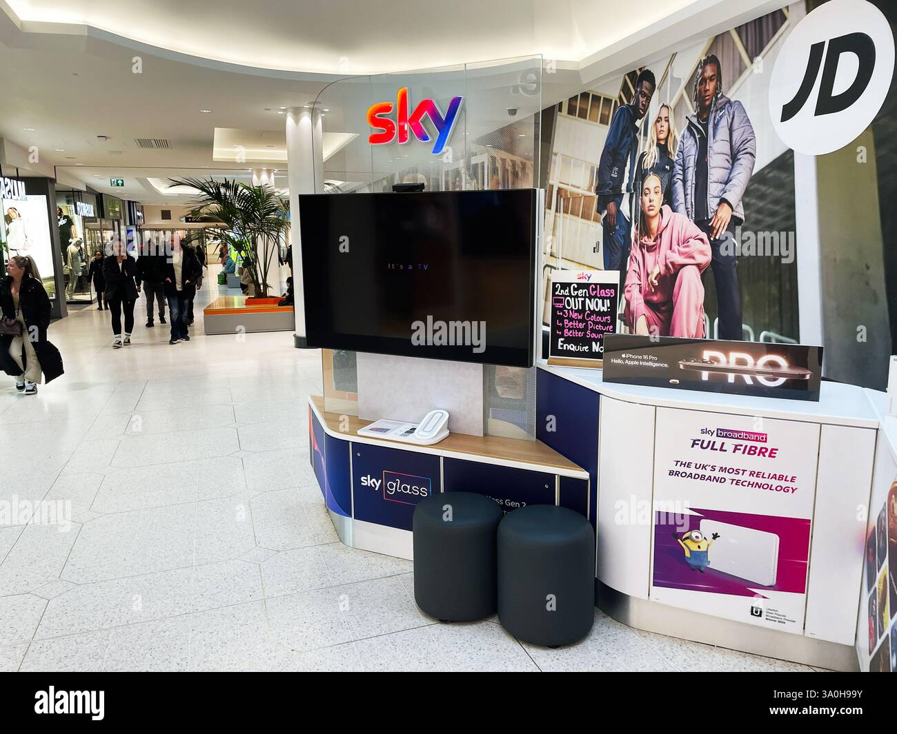 London, UK - March 02, 2025: Television Sky Glass display booth ...
