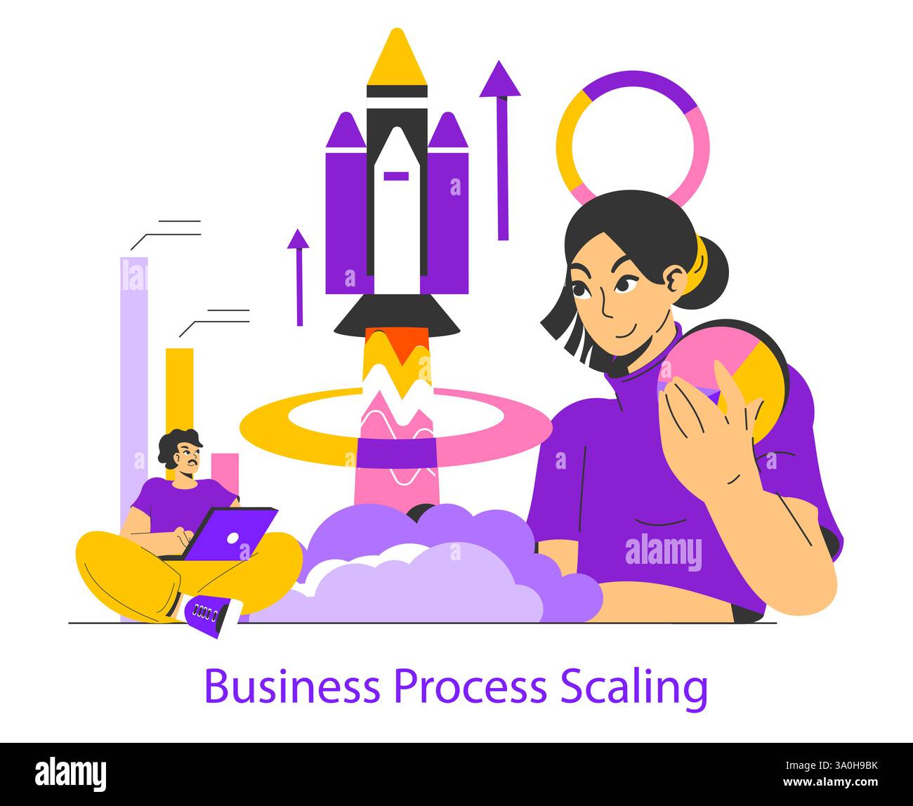 Business process scaling illustration. It highlights the journey of ...