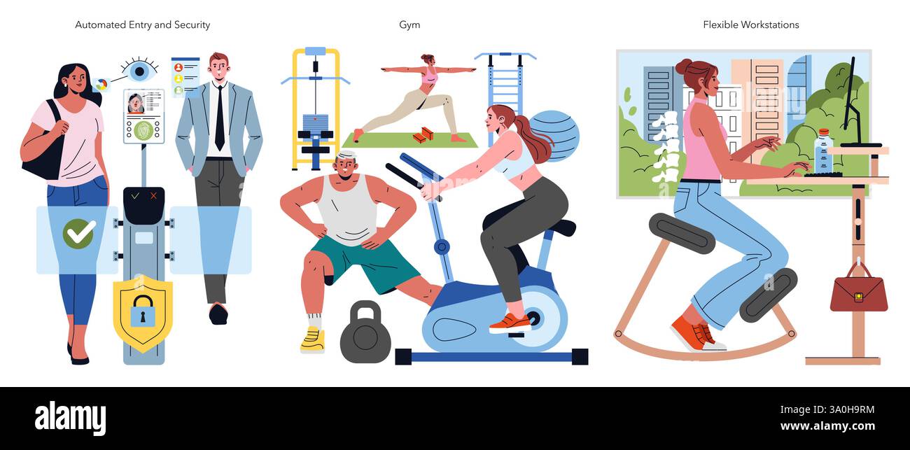 Modern office environment showcase integrating automated entry systems ...