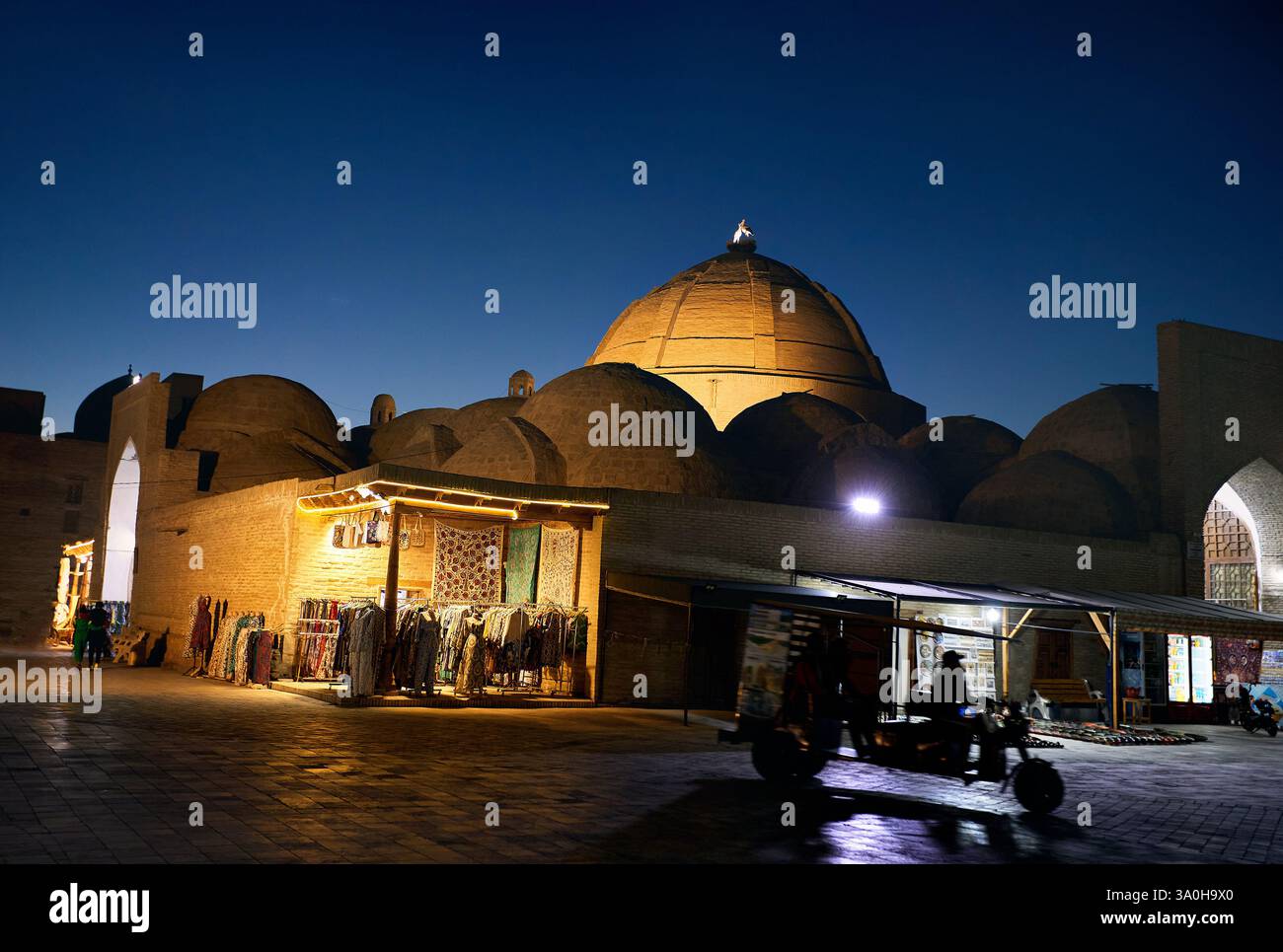 View of old market bazaar square with souvenir shop and backlight at ...