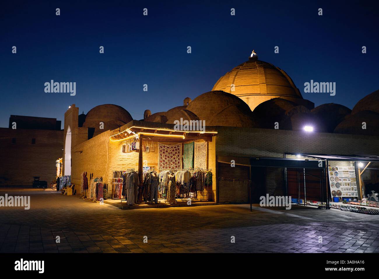View of old market bazaar square with souvenir shop and backlight at ...