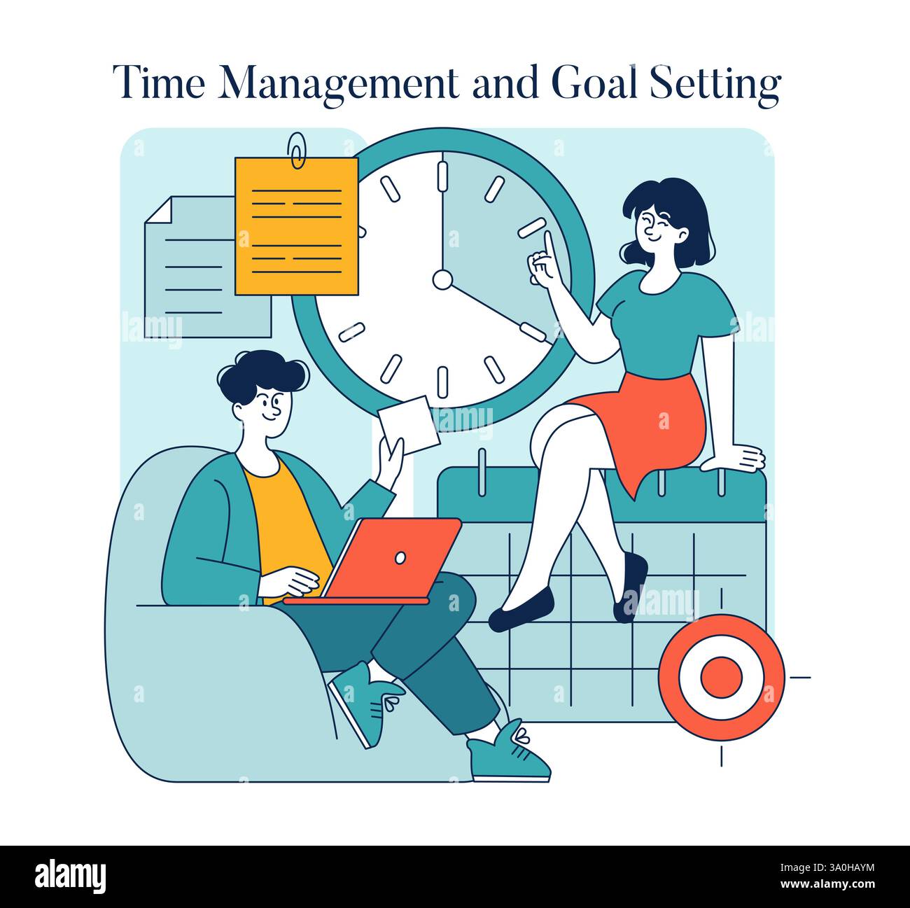Time Management and Goal Setting concept. Illustrates individuals ...