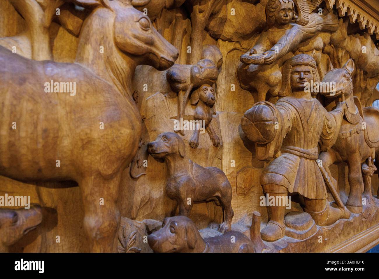 Wooden carving of Herbert and the stag, Basilica, Saint-Hubert ...