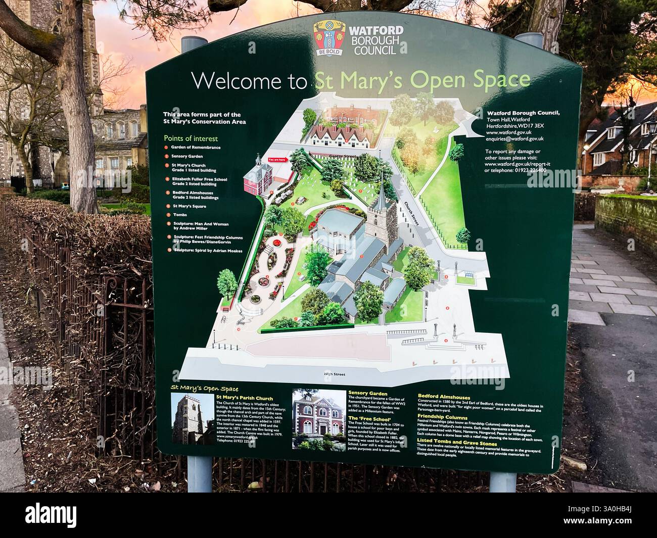 London, UK - March 02, 2025: Map board showcasing St. Mary's Open Space ...